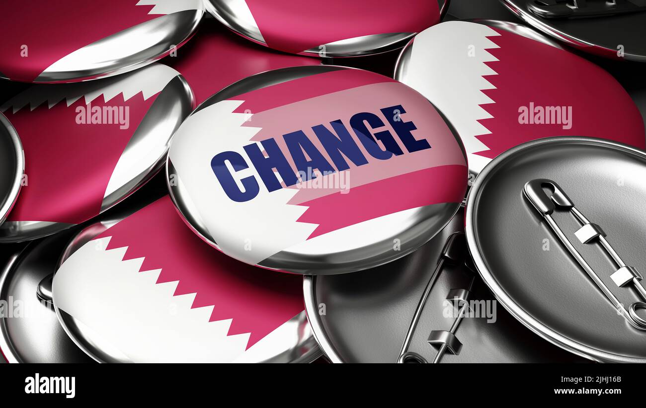 Change in Qatar - national flag of Qatar on dozens of pinback buttons ...