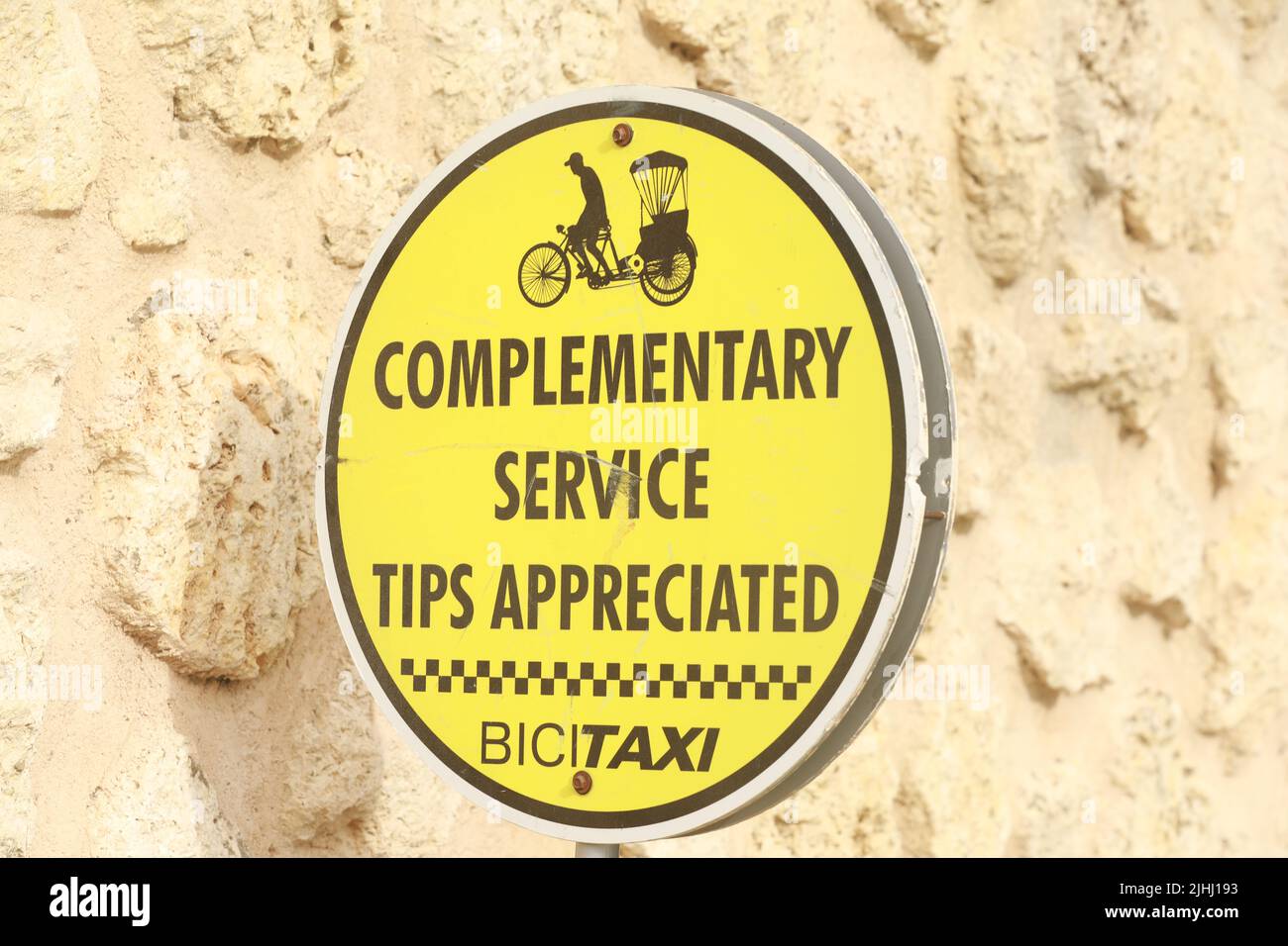 complementary taxi services sign Bicycle rickshaw transferring guests ...