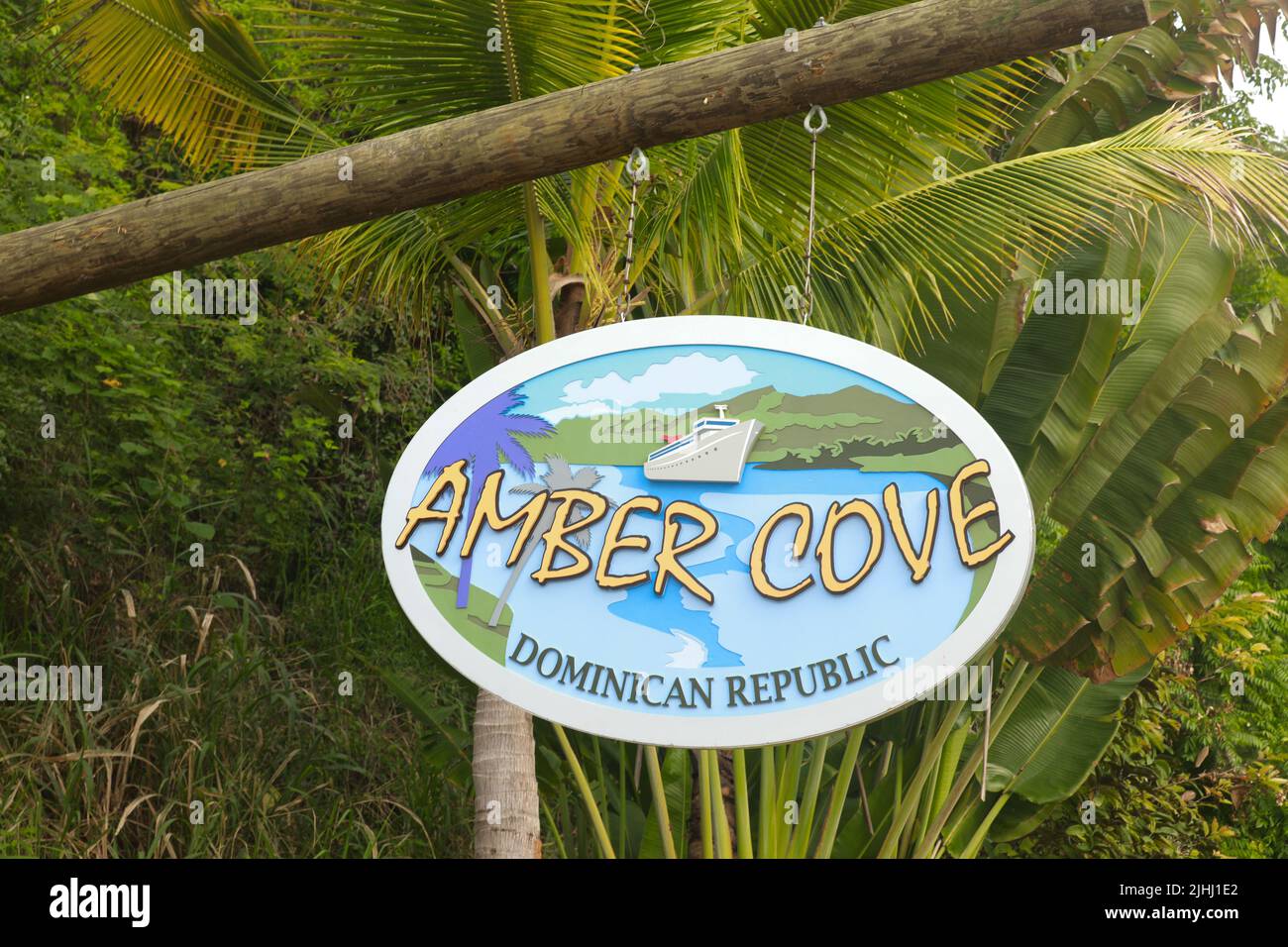 Amber Cove sign hung in cruise ship terminal complex, Dominican ...