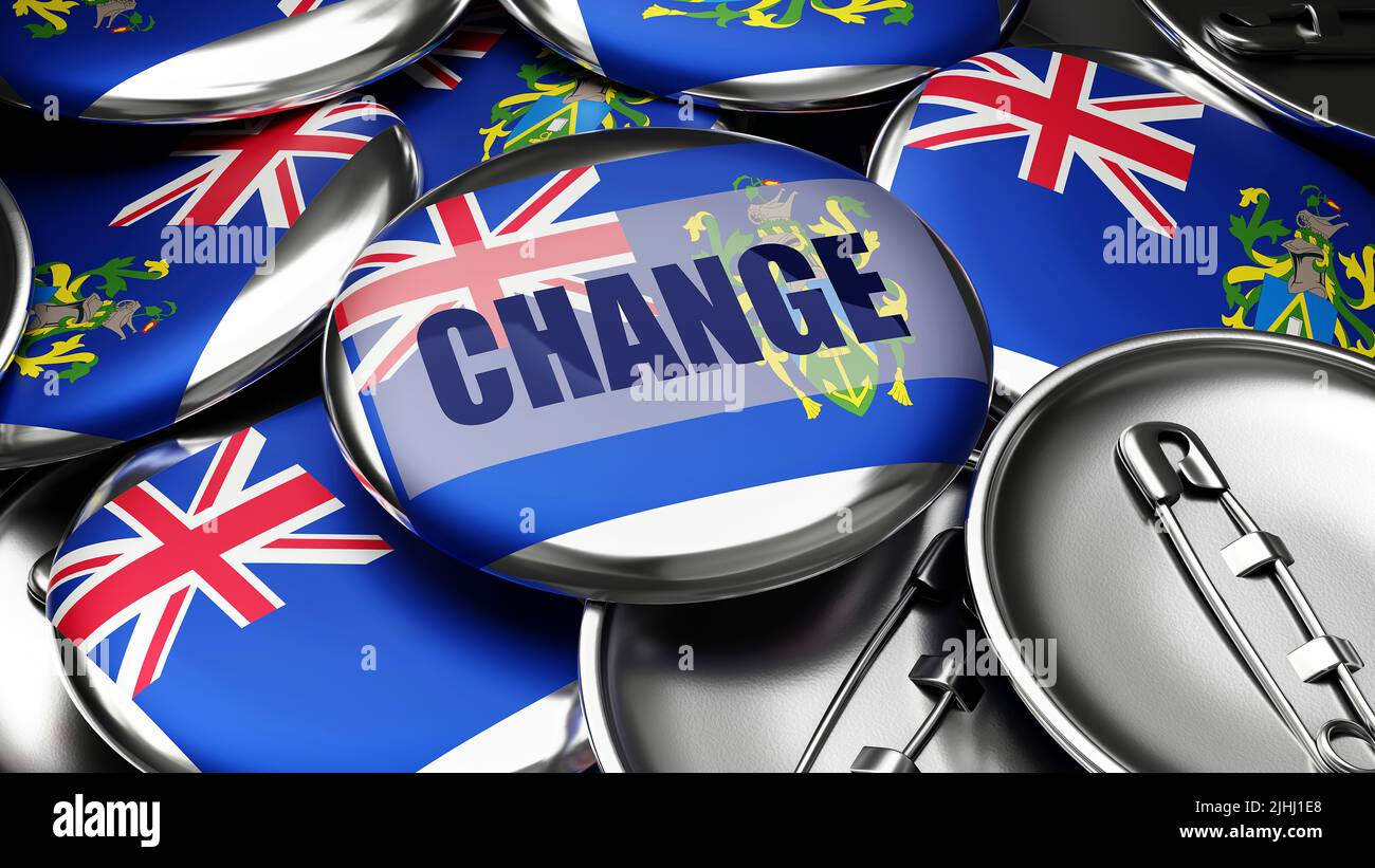 Change in Pitcairn - national flag of Pitcairn on dozens of pinback ...