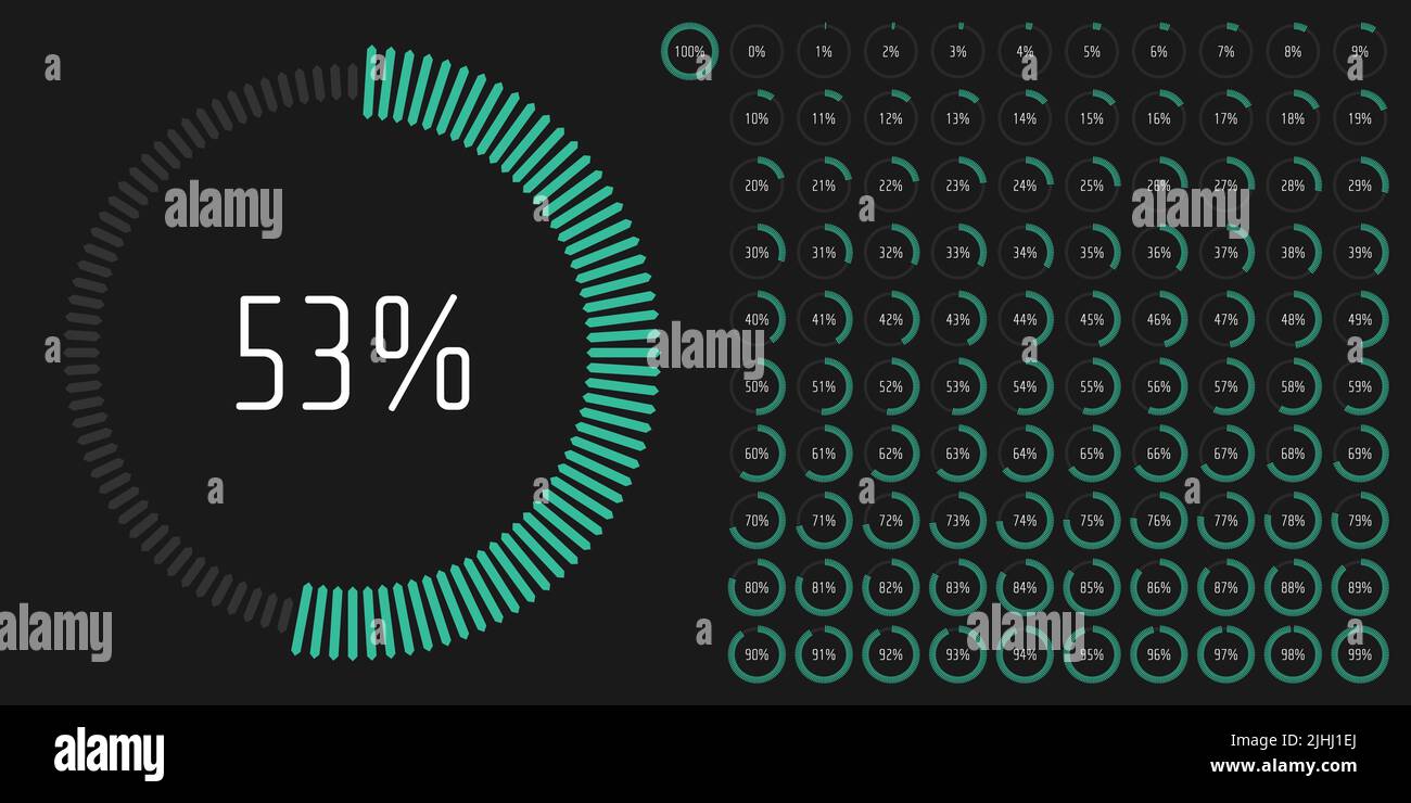 Set of circle percentage progress bar diagrams meters from 0 to 100 ...