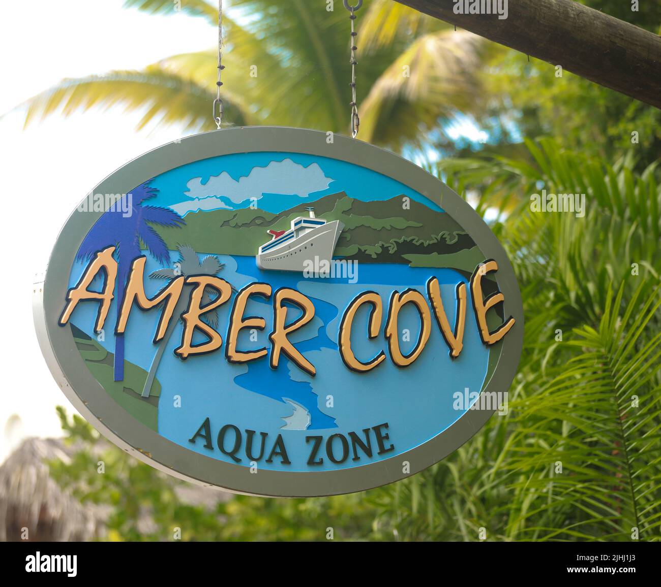 Amber Cove sign hung in cruise ship terminal complex, Dominican ...
