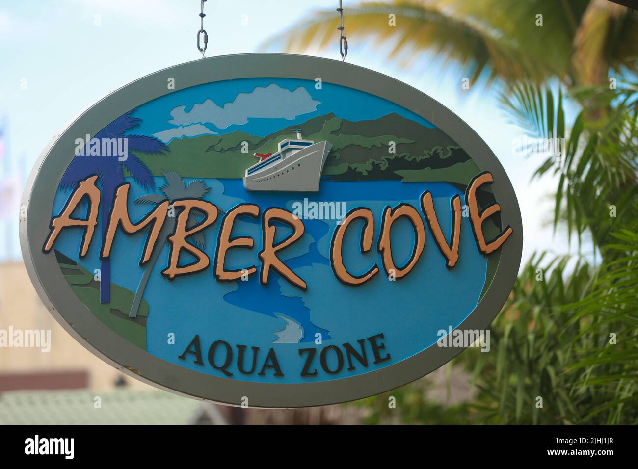 Amber Cove sign hung in cruise ship terminal complex, Dominican ...