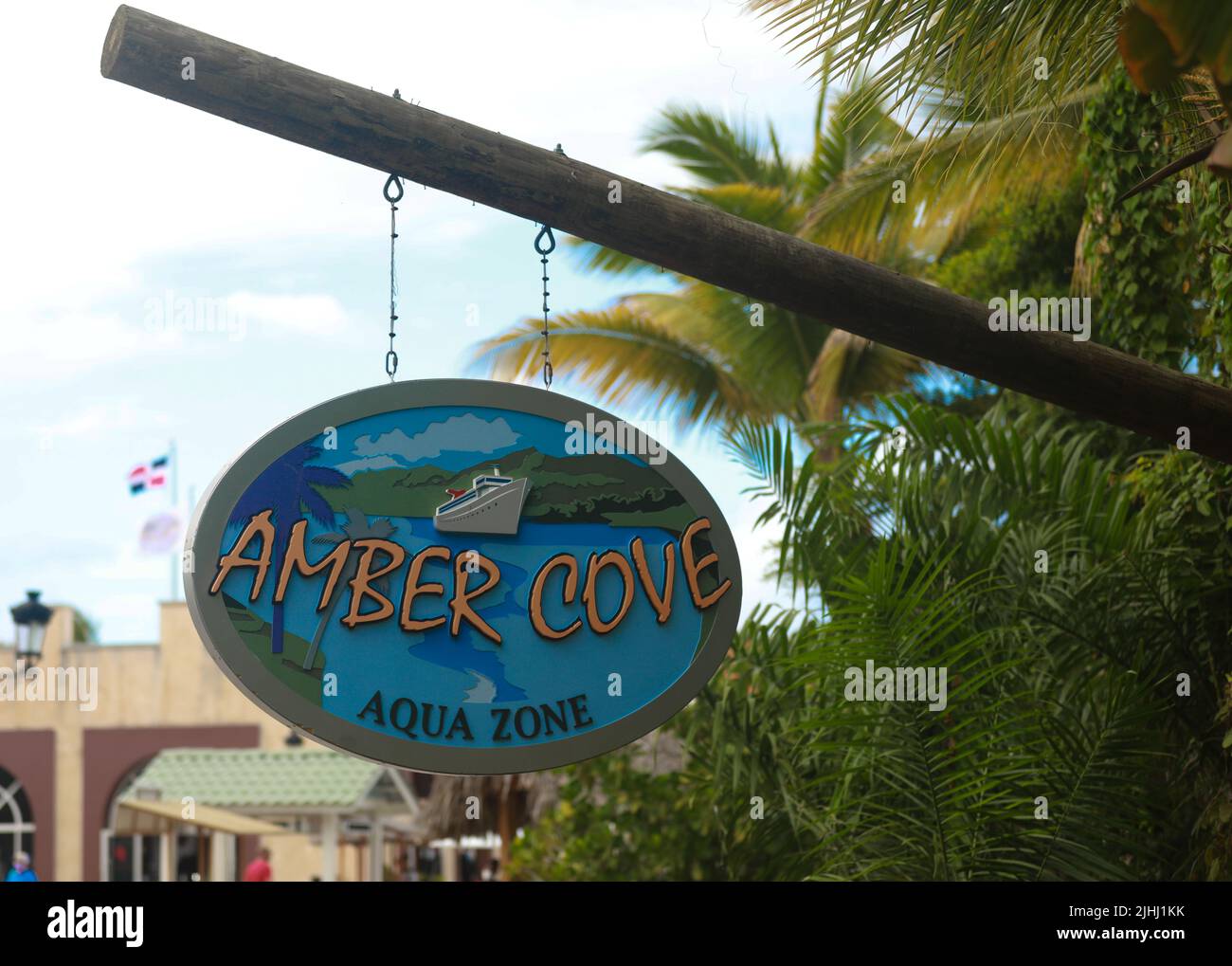 Amber Cove sign hung in cruise ship terminal complex, Dominican ...