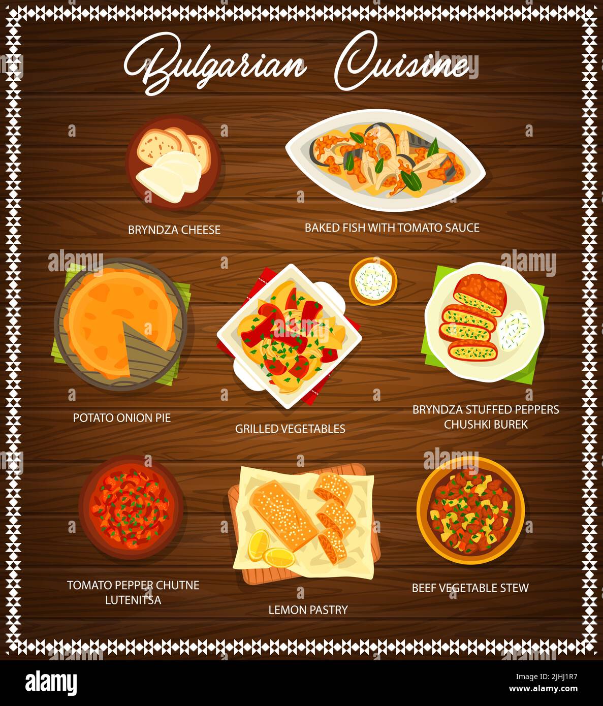 Bulgarian cuisine food menu, Bulgaria restaurant dishes, vector dinner ...