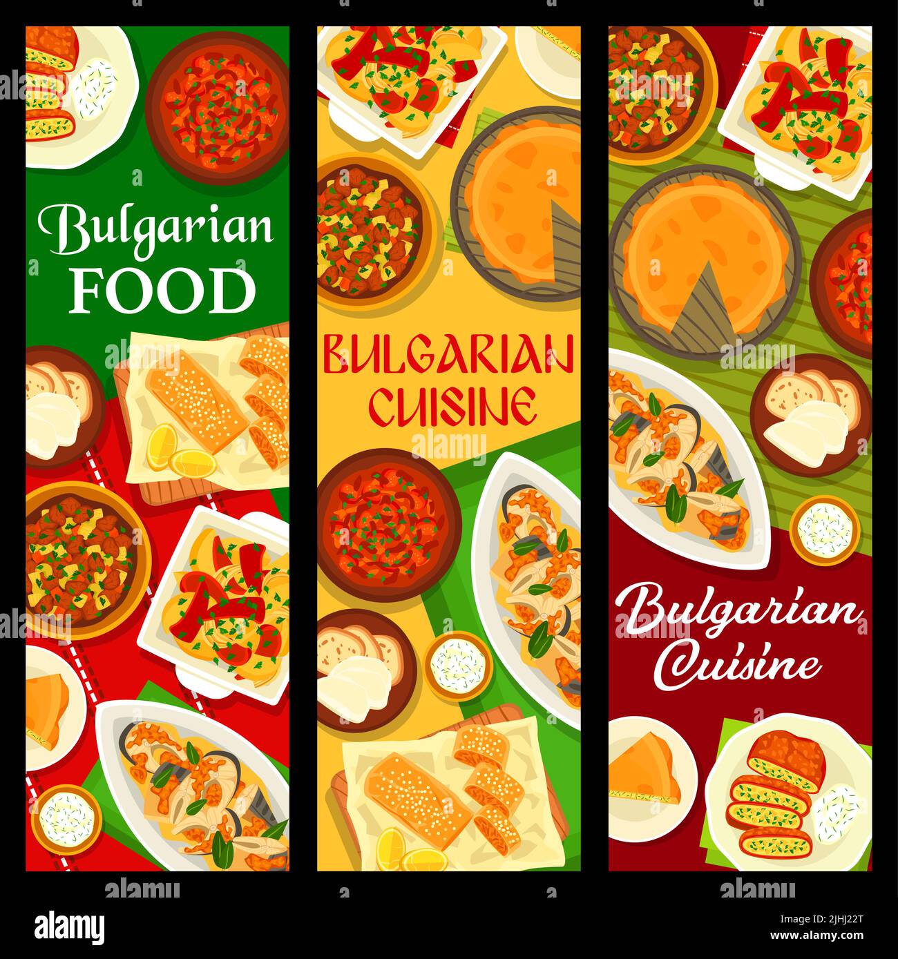 Bulgarian cuisine food banners, dishes and meals, vector restaurant and ...