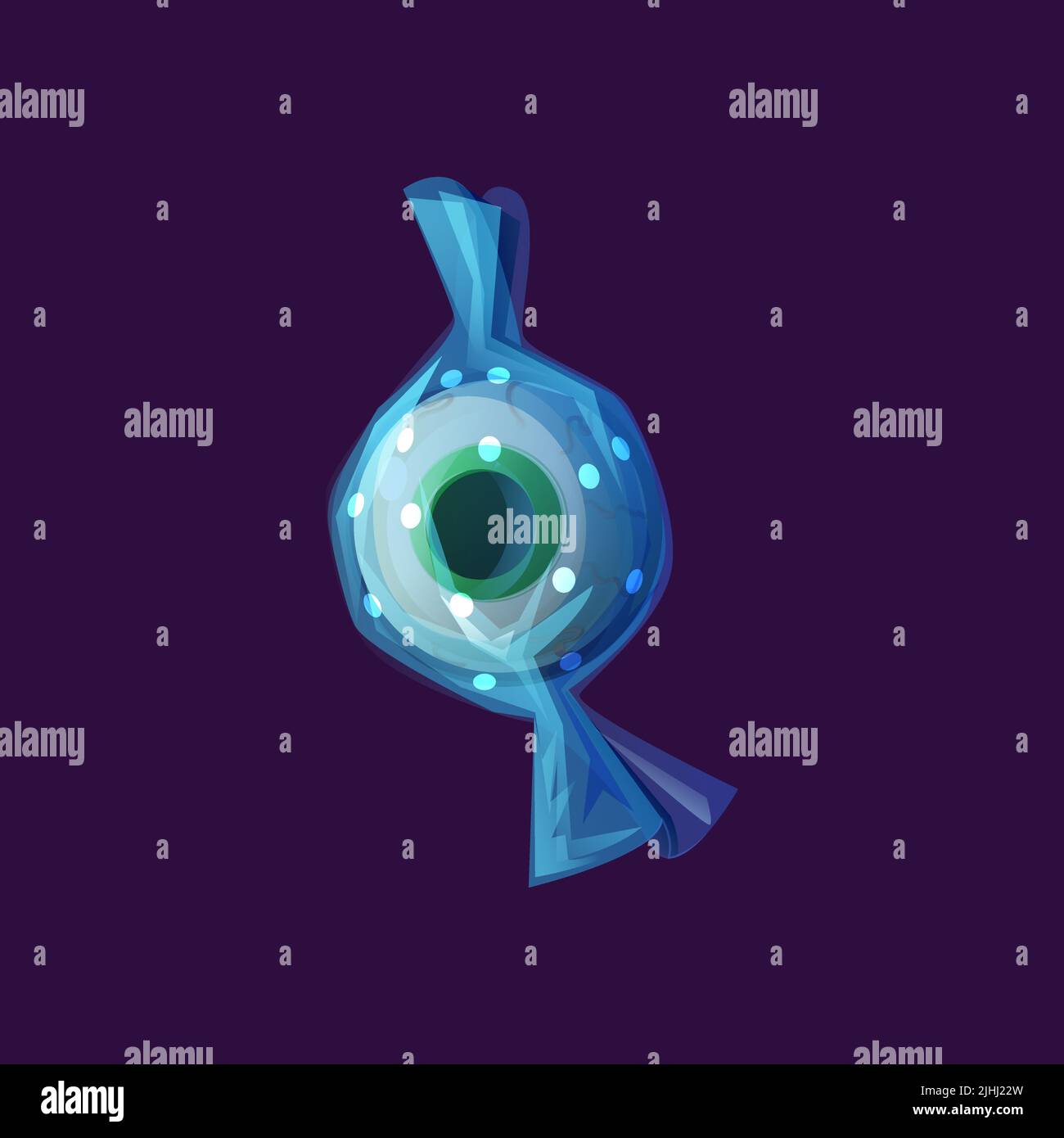 Zombie eye round caramel candy in wrapping isolated Halloween trick or ...