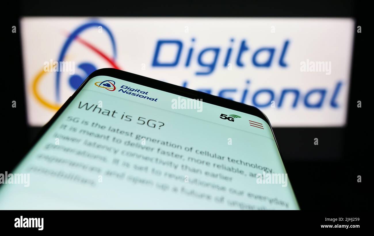 Smartphone with website of Malaysian company Digital Nasional Berhad ...