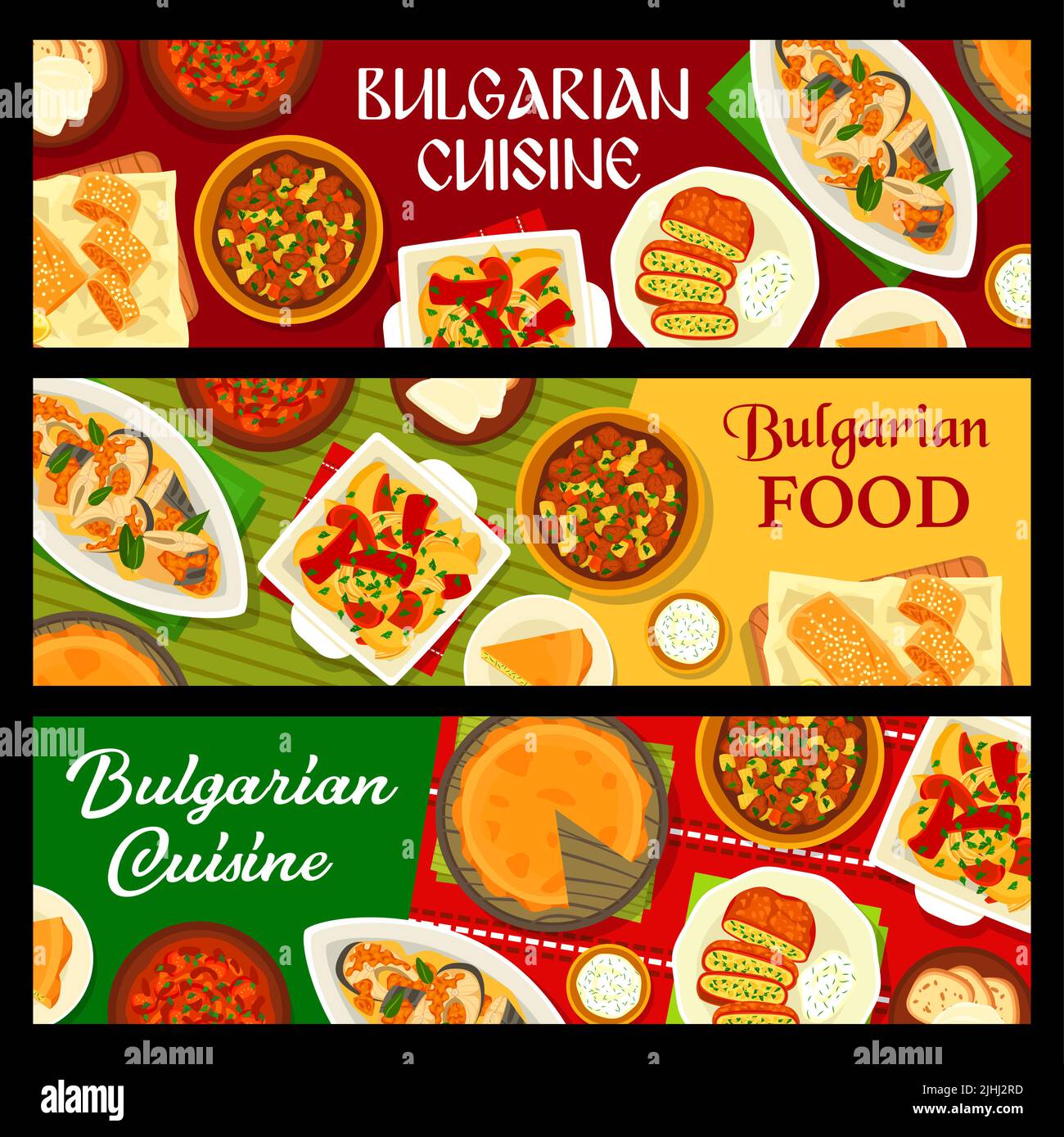 Bulgarian food, cuisine restaurant dishes and meals, vector banners ...