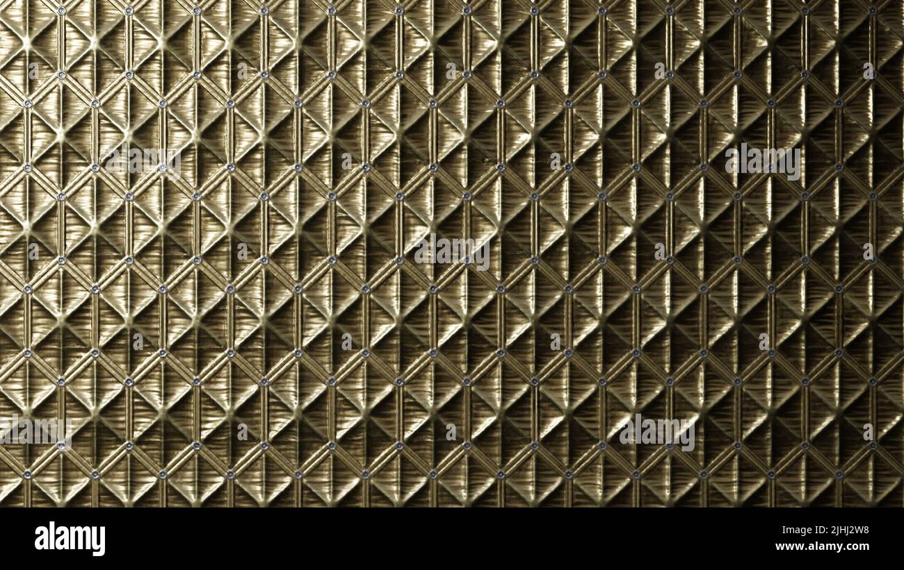 3D rendering. Golden metal texture with triangular indentations. Texture with star patterns ...