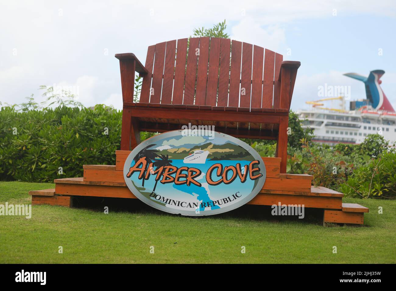 Amber Cove sign hung in cruise ship terminal complex, Dominican ...