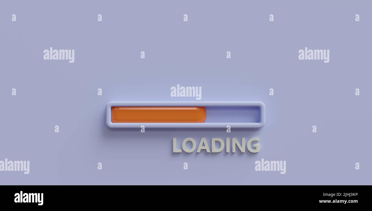 Loading bar with orange color sign on blue background. Rectangle shape ...