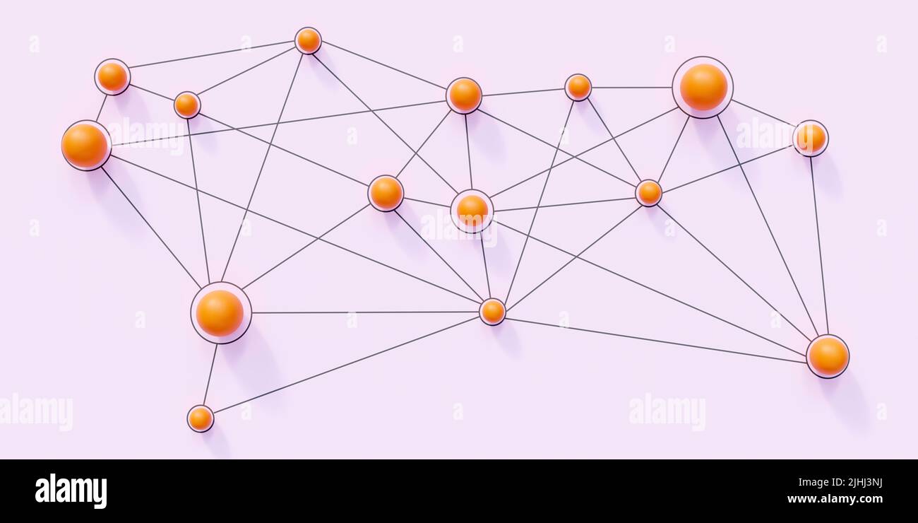 Social media networking concept. Orange color balls linked to each ...