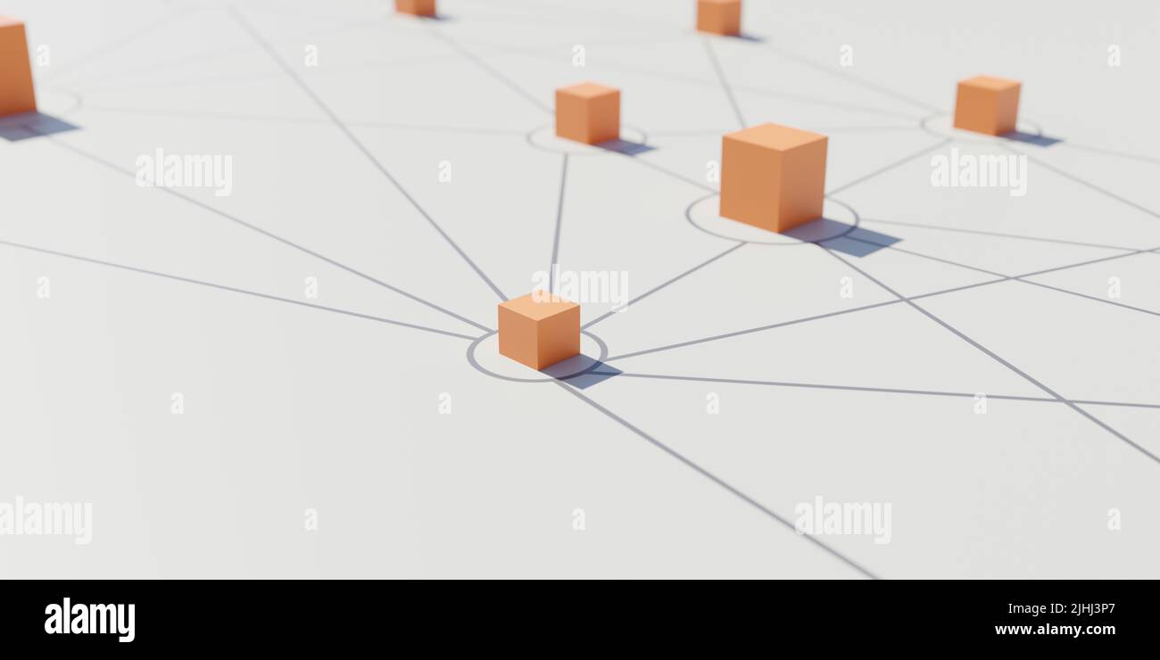 Social media networking concept. Pink cubes linked to each other with ...