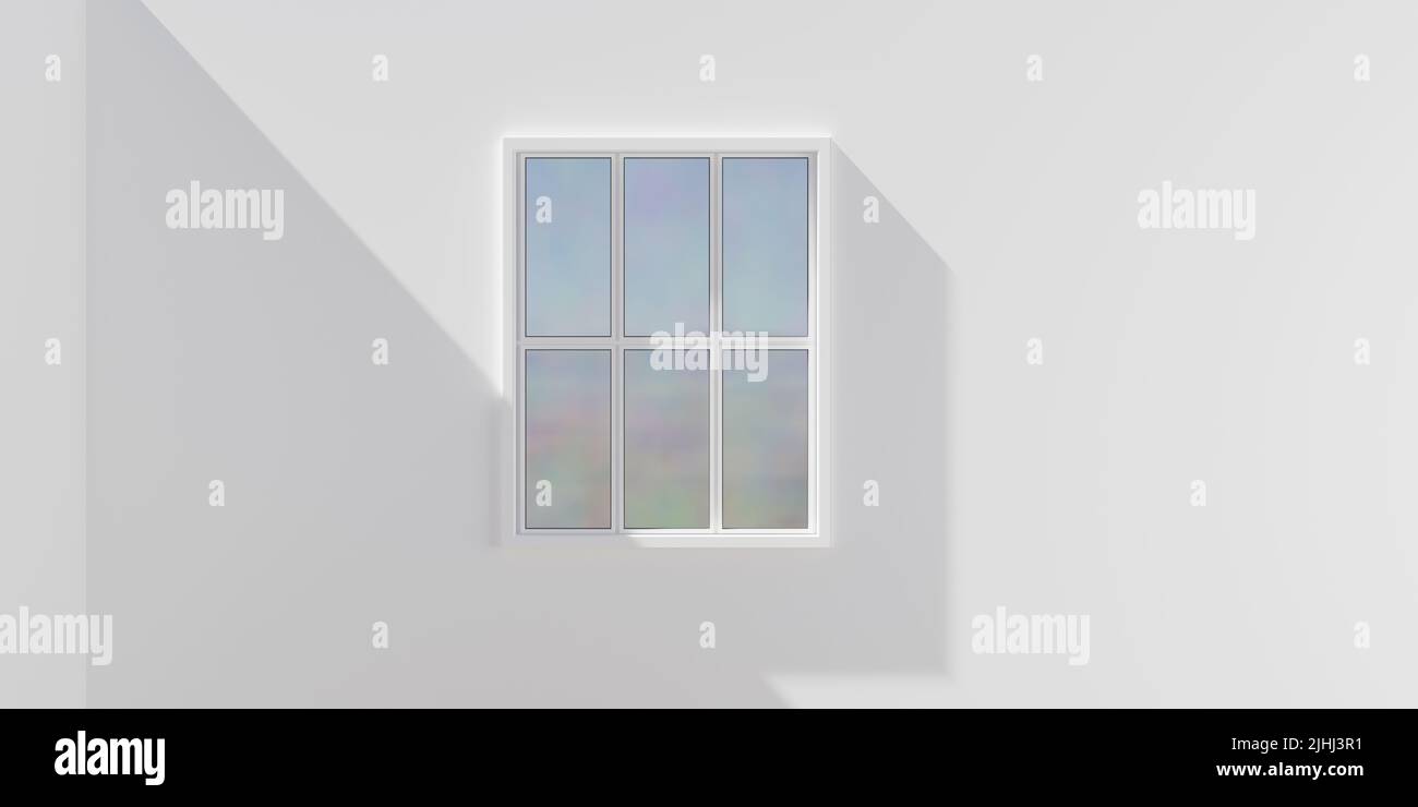 Office window on empty white wall background. Blur window glass front ...