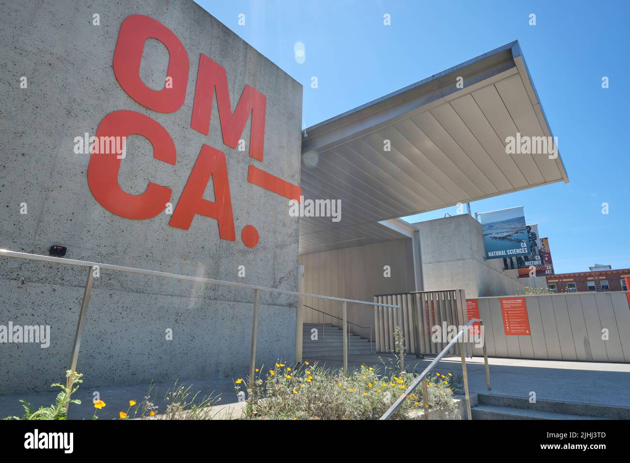 The front entrance of the Brutalist style museum with exhibition ...