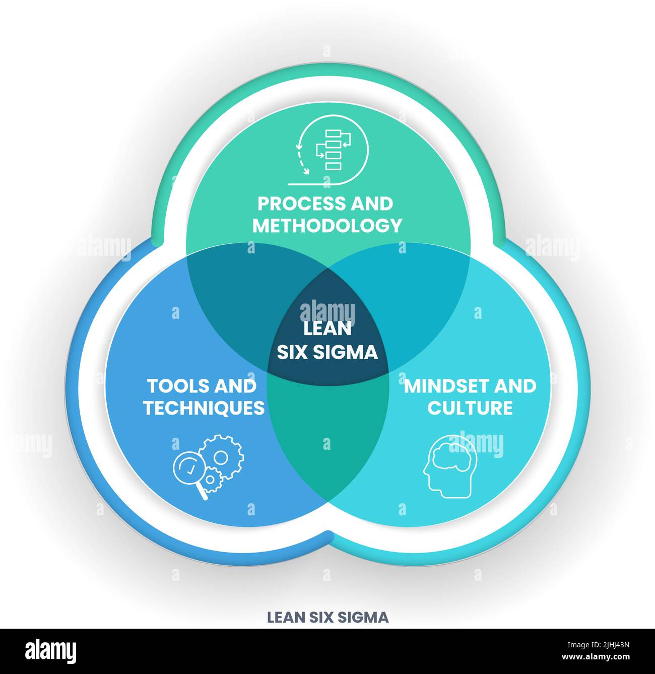 A Lean Six Sigma Analysis Venn Diagram Has 3 Steps Such As Process And Methodology Tools And