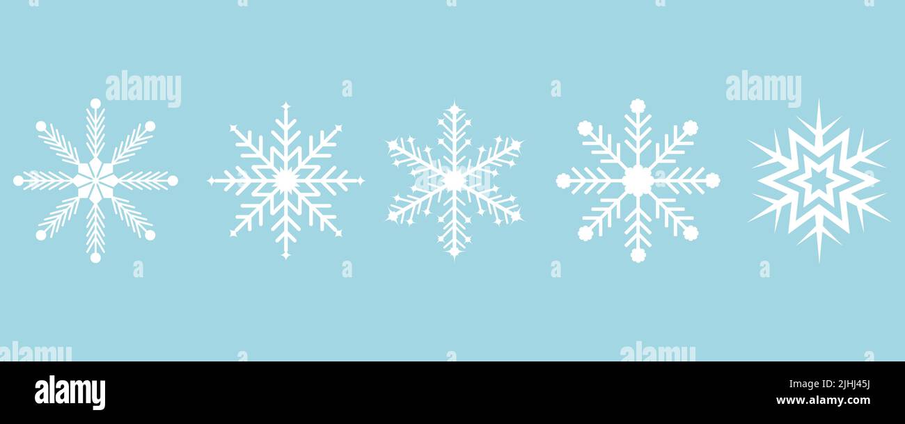 Set of snowflakes icons isolated on blue background. Vector ...