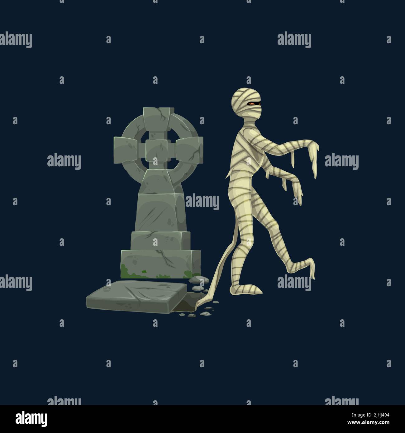 Cartoon spooky mummy rise from the grave creepy Halloween character ...
