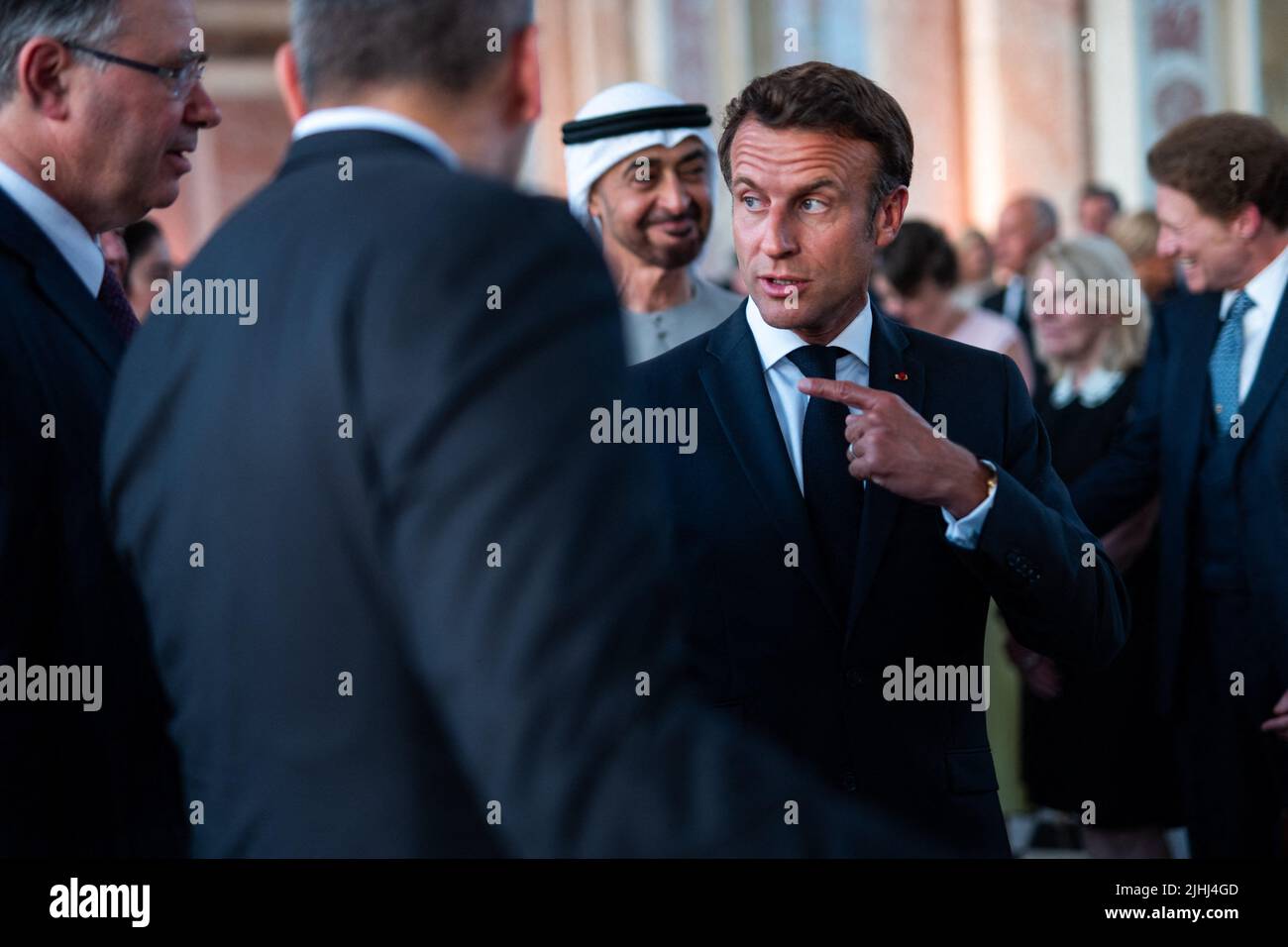 French President Emmanuel Macron takes part in a state dinner at the ...