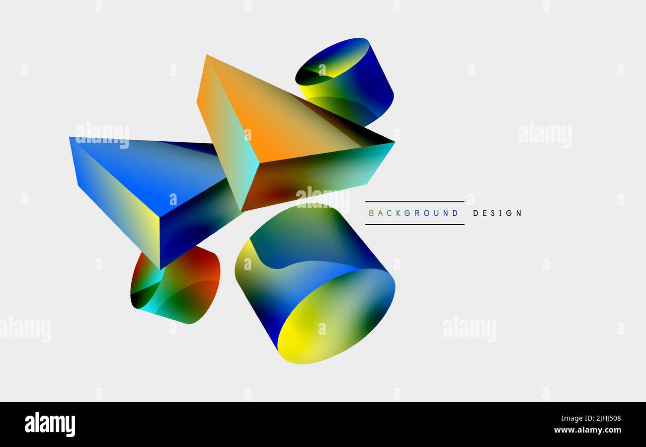 3d vector minimalist geometric abstract background. Triangle, cylinder ...