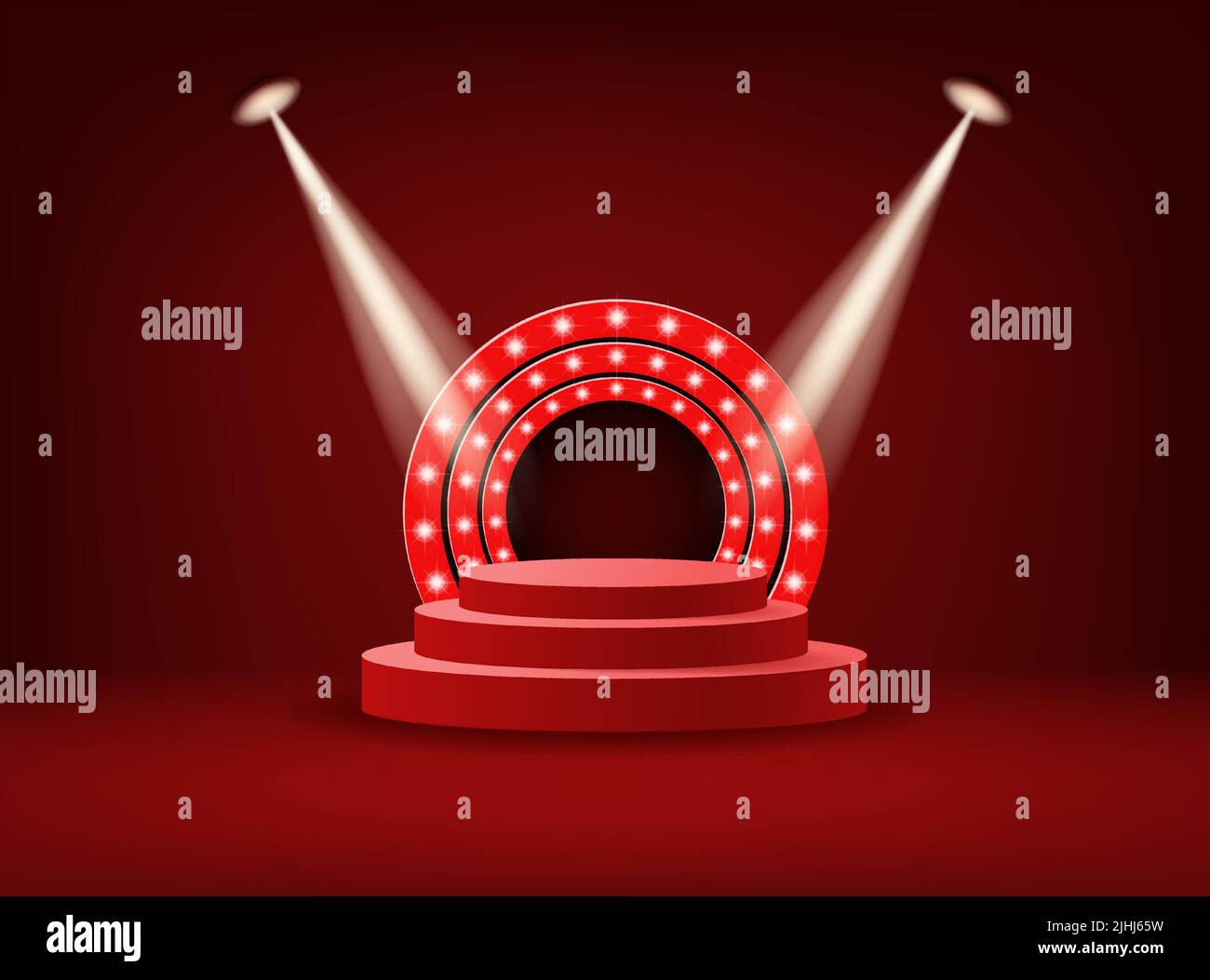 Stage podium with rays of spotlights for Award ceremony Winner with ...