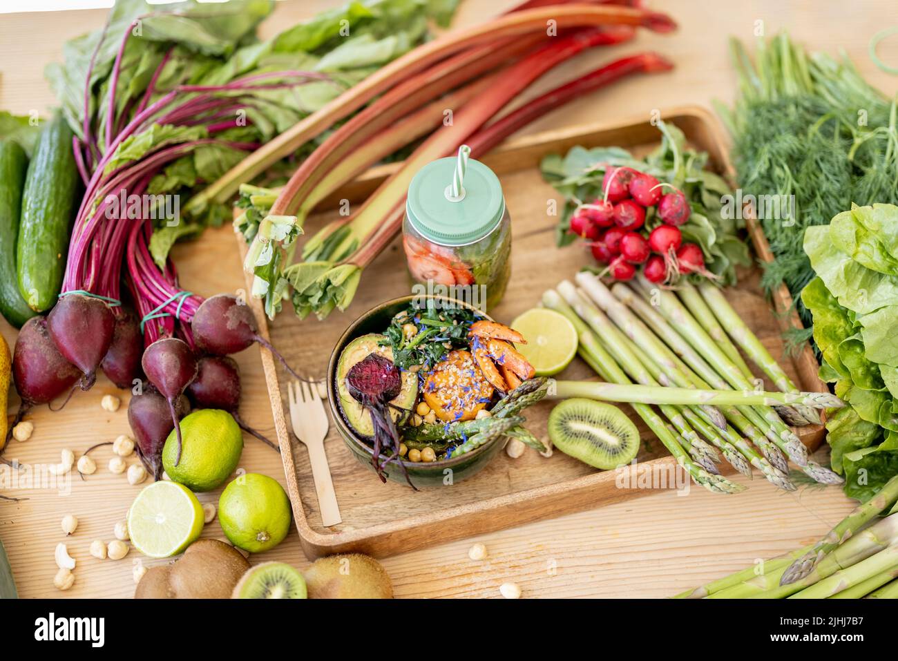 Table full of fresh food ingredients Stock Photo - Alamy