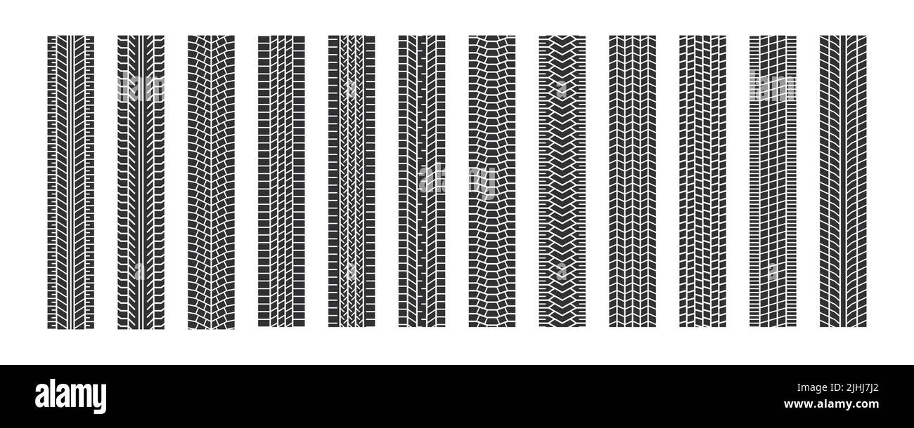 Auto tire tread seamless elements. Car tire patterns, wheel tyre tread track. Tyre print. Set of ...