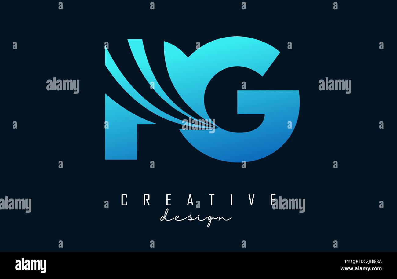 Creative blue letter Pg p g logo with leading lines and road concept ...
