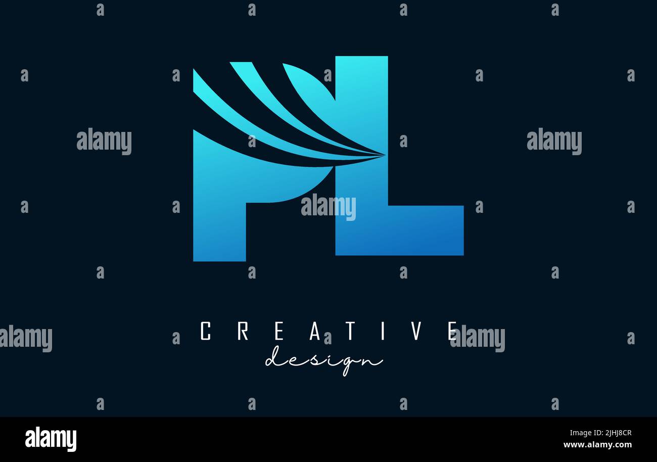 Creative blue letter PL p l logo with leading lines and road concept ...