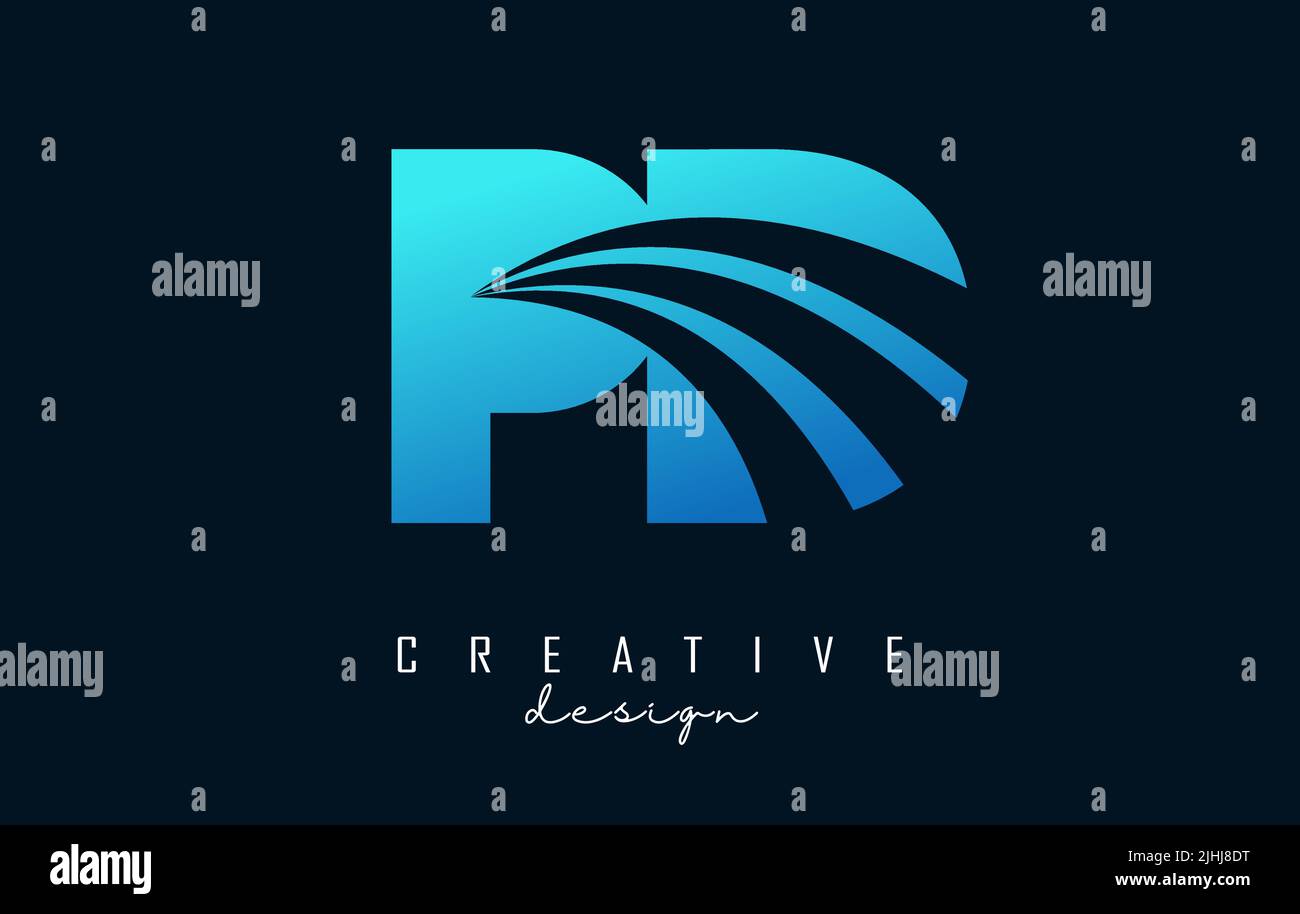 Creative blue letter Pd p d logo with leading lines and road concept ...