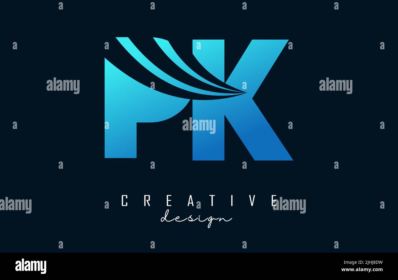 Creative blue letter Pk p k logo with leading lines and road concept ...