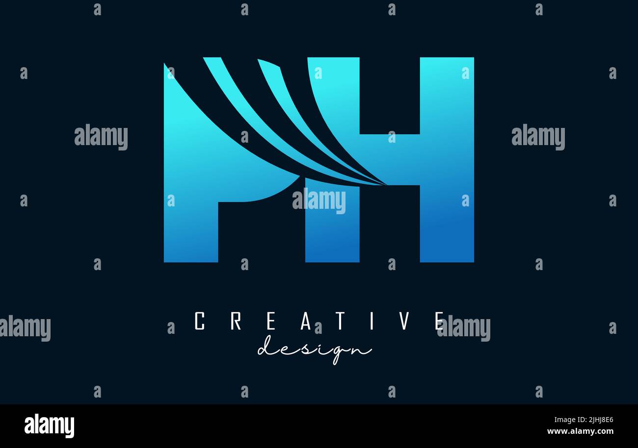 Creative blue letter Ph p h logo with leading lines and road concept ...