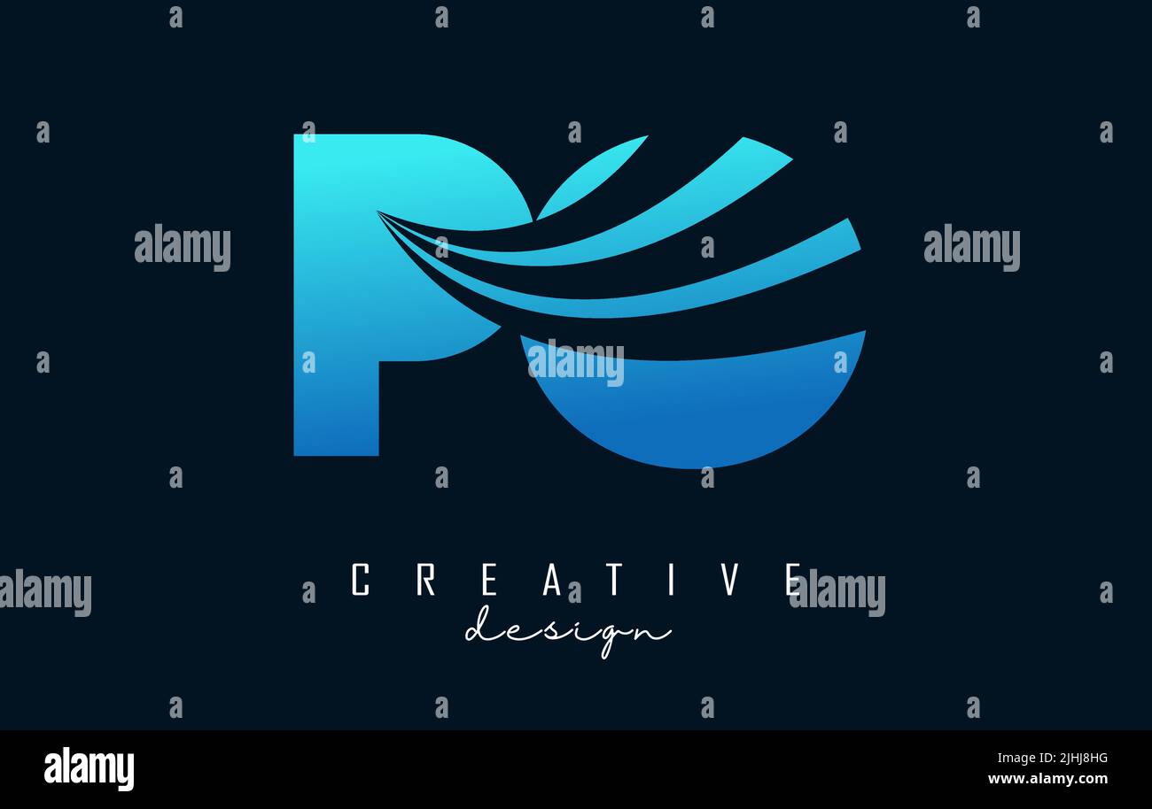 Creative blue letter Po p o logo with leading lines and road concept ...