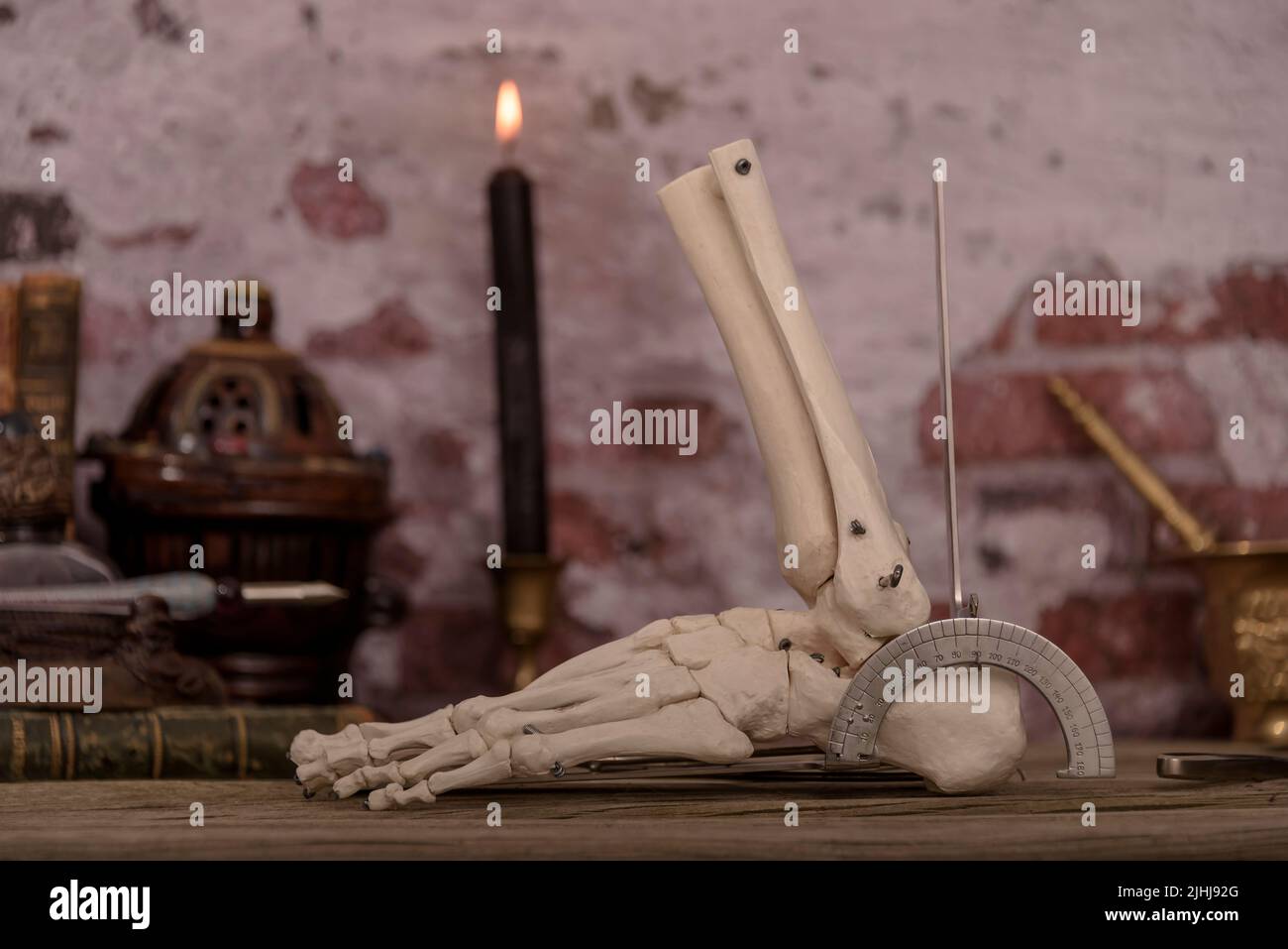 Old trauma doctor study table. vintage still life Stock Photo - Alamy