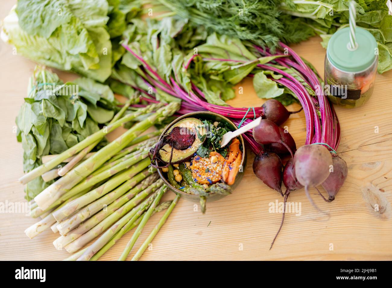 Table full of fresh food ingredients Stock Photo - Alamy