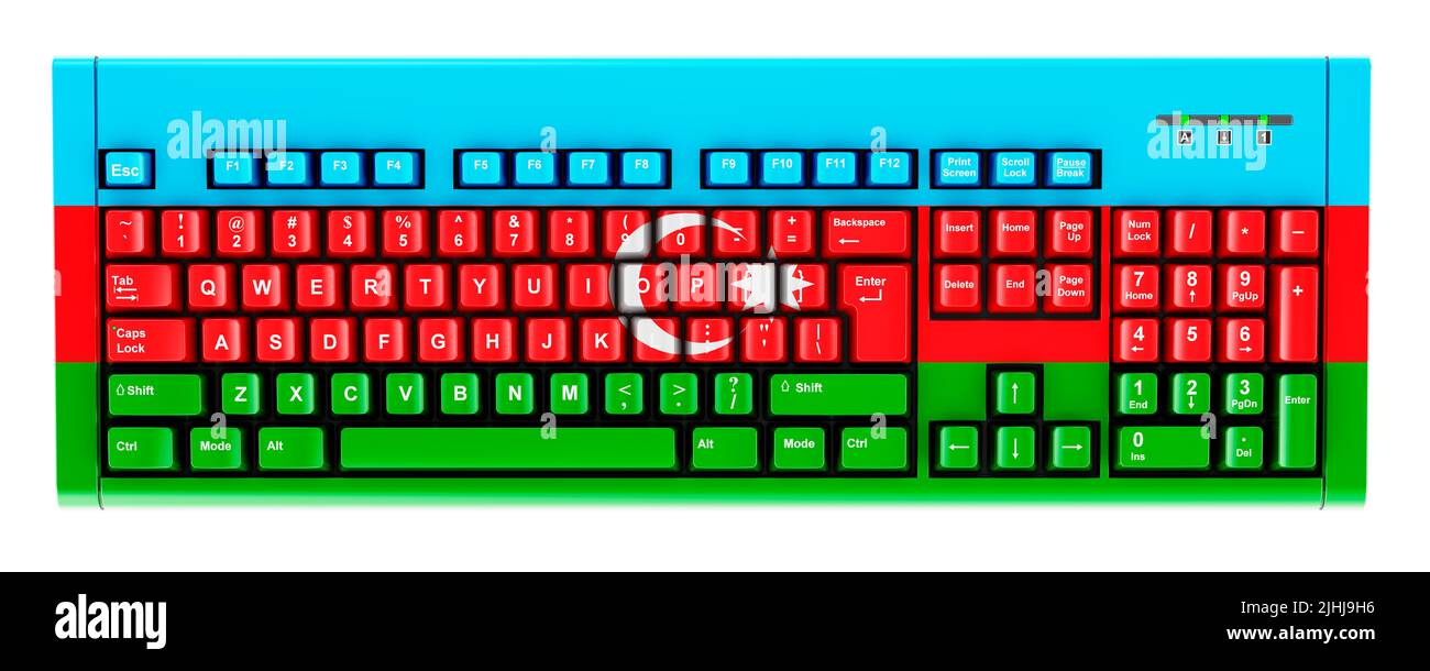 Azerbaijani flag painted on computer keyboard. 3D rendering isolated on ...