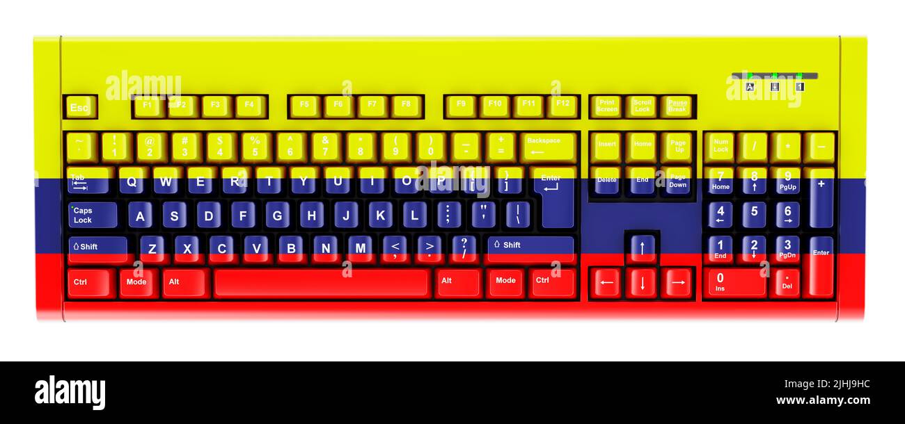 Colombian flag painted on computer keyboard. 3D rendering isolated on ...