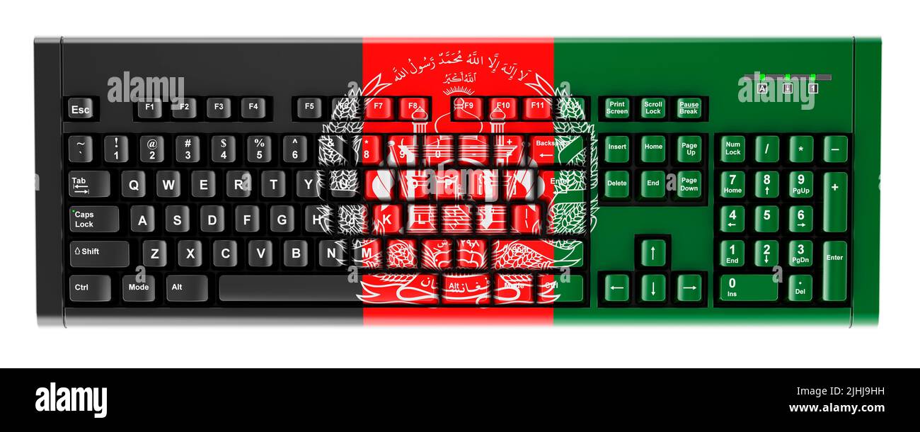 Afghan flag painted on computer keyboard. 3D rendering isolated on ...