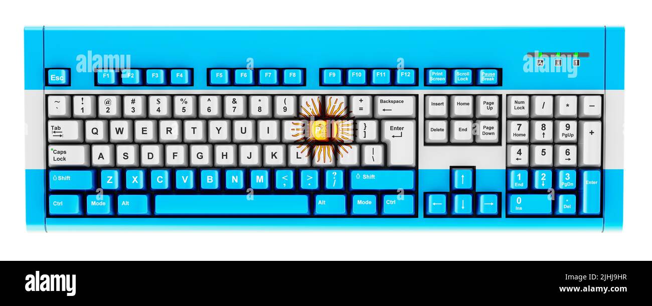 Argentinean flag painted on computer keyboard. 3D rendering isolated on ...