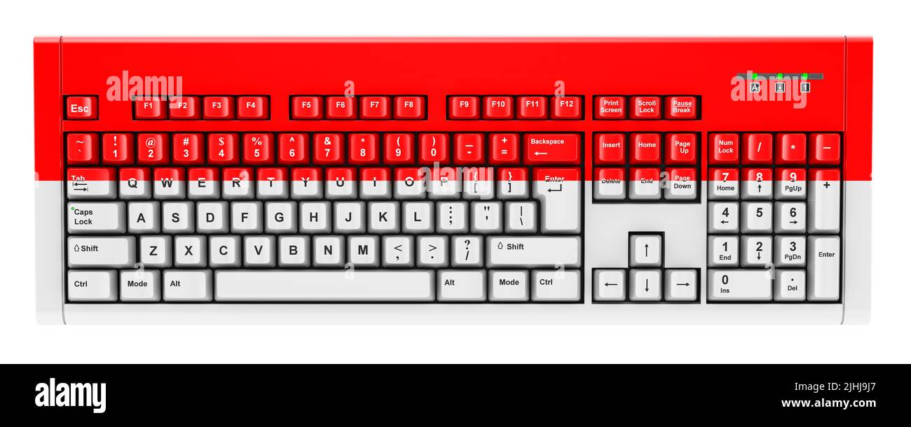 Indonesian, Monacan flag painted on computer keyboard. 3D rendering ...