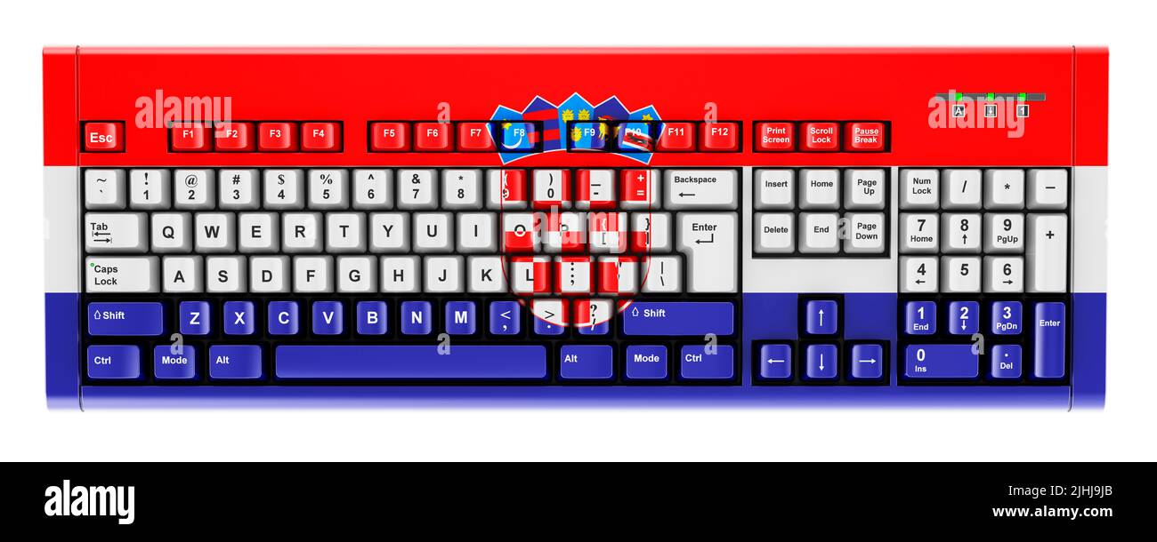 Croatian flag painted on computer keyboard. 3D rendering isolated on ...
