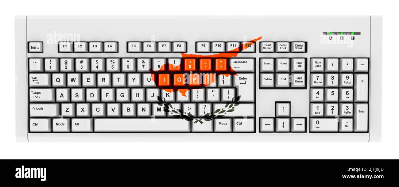 Cypriot flag painted on computer keyboard. 3D rendering isolated on ...