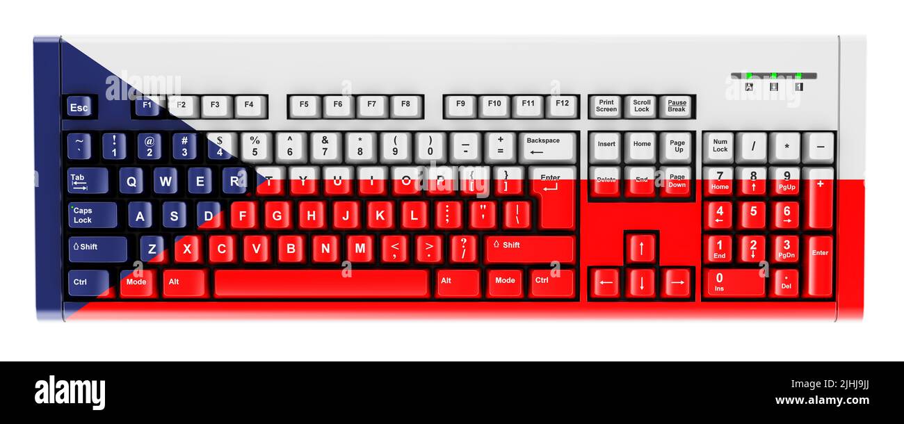 Czech flag painted on computer keyboard. 3D rendering isolated on white ...