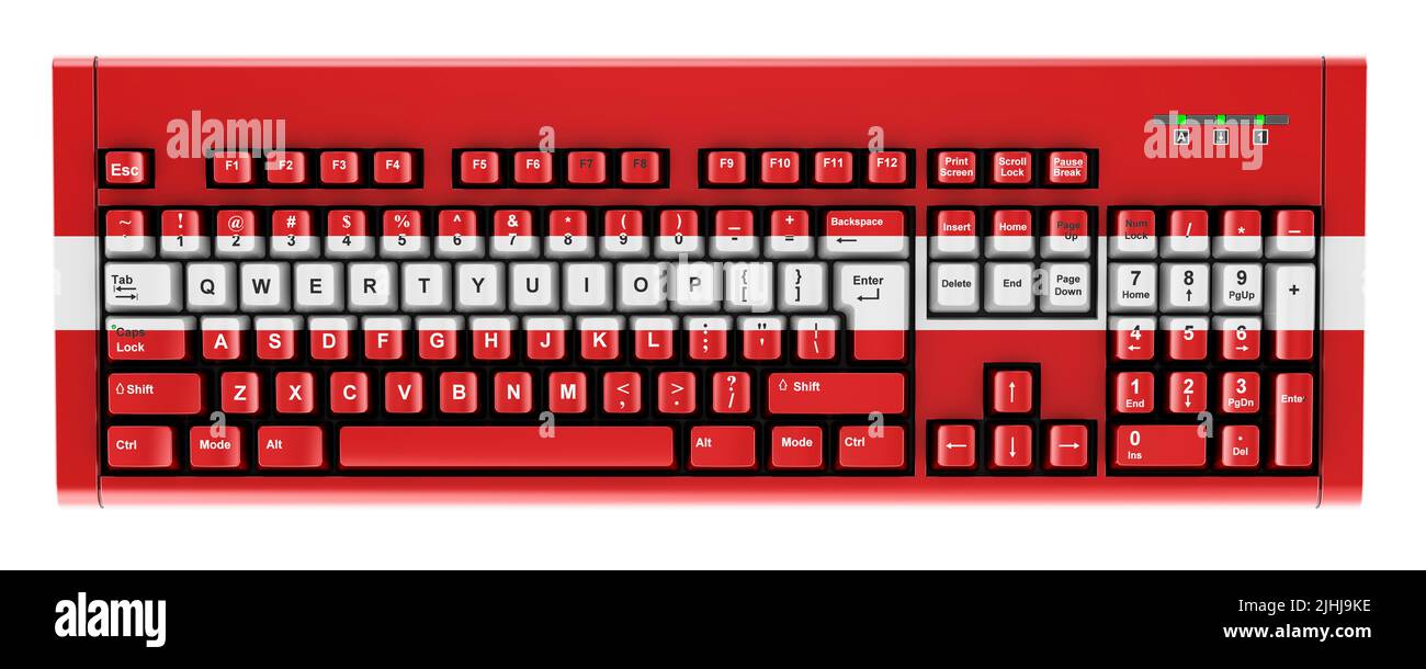 Latvian flag painted on computer keyboard. 3D rendering isolated on ...