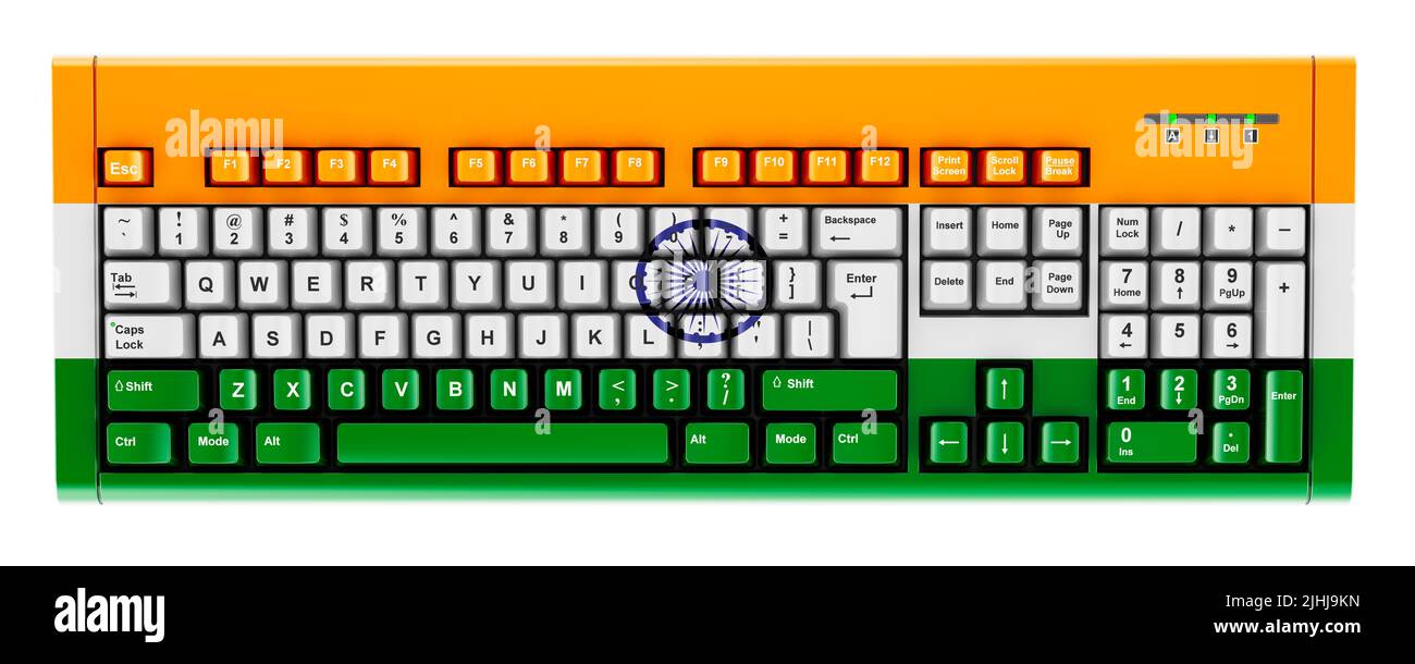 Indian flag painted on computer keyboard. 3D rendering isolated on ...
