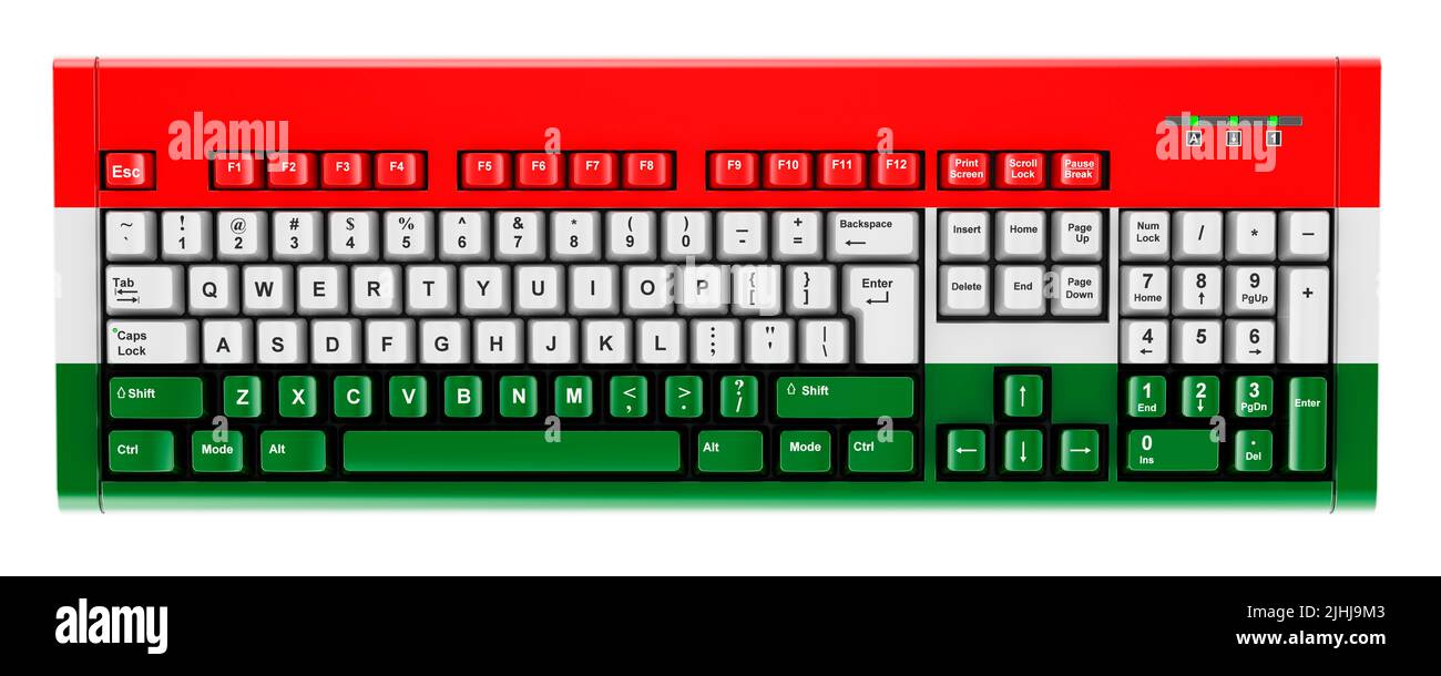 Hungarian flag painted on computer keyboard. 3D rendering isolated on ...