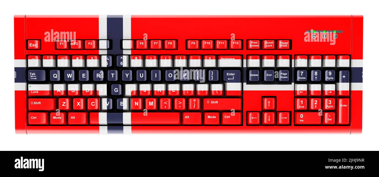 Norwegian flag painted on computer keyboard. 3D rendering isolated on ...