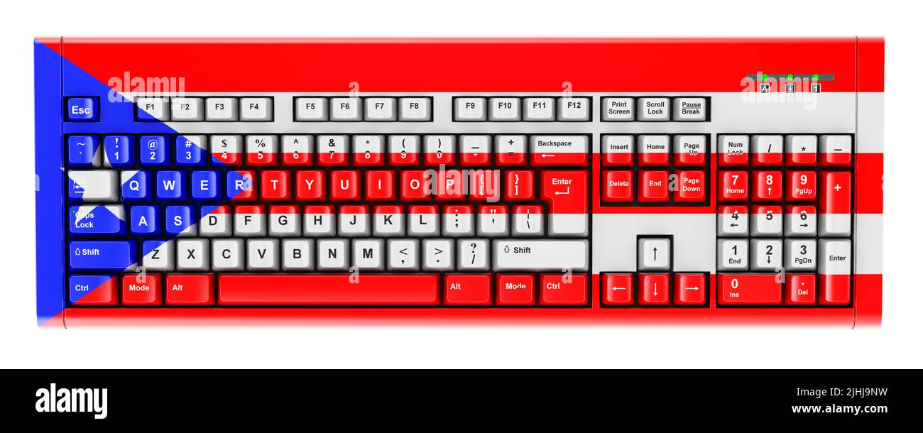 Puerto Rican flag painted on computer keyboard. 3D rendering isolated ...