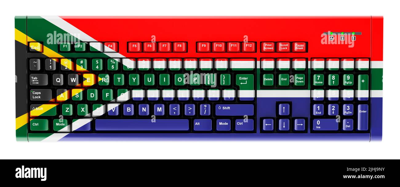 South African flag painted on computer keyboard. 3D rendering isolated ...